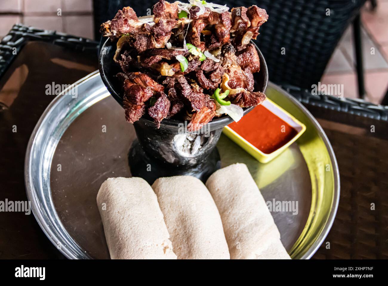 Shekla Tibs is a savory Ethiopian national meal of sauted meat and ...