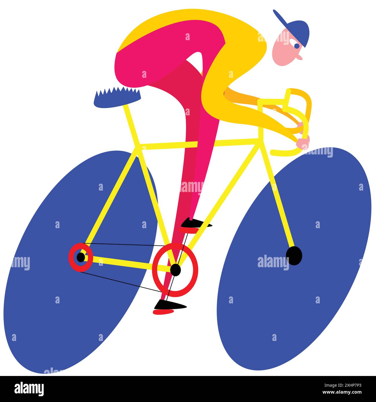 Cartoon style vector illustration of cyclist in yellow and pink attire ...