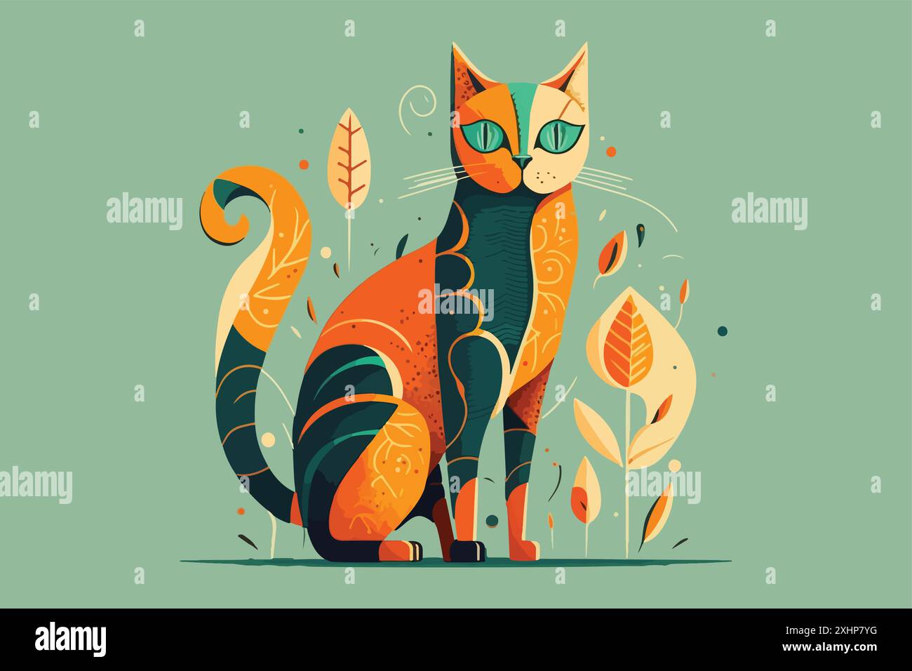 Cat folk art style vector illustration Stock Vector Image & Art - Alamy