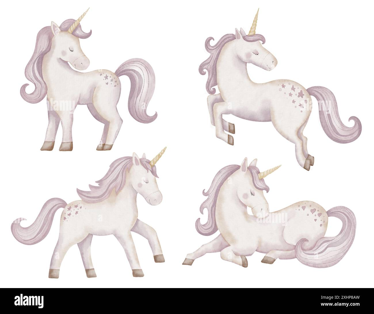 Unicorn watercolor illustration. Drawing of cute little Horse with horn ...