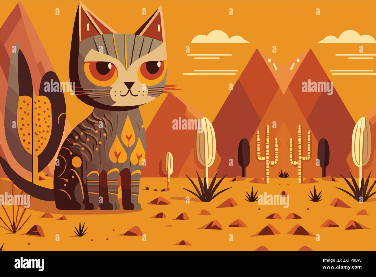 Cat Folk Art Style Vector Illustration Stock Vector Image And Art Alamy