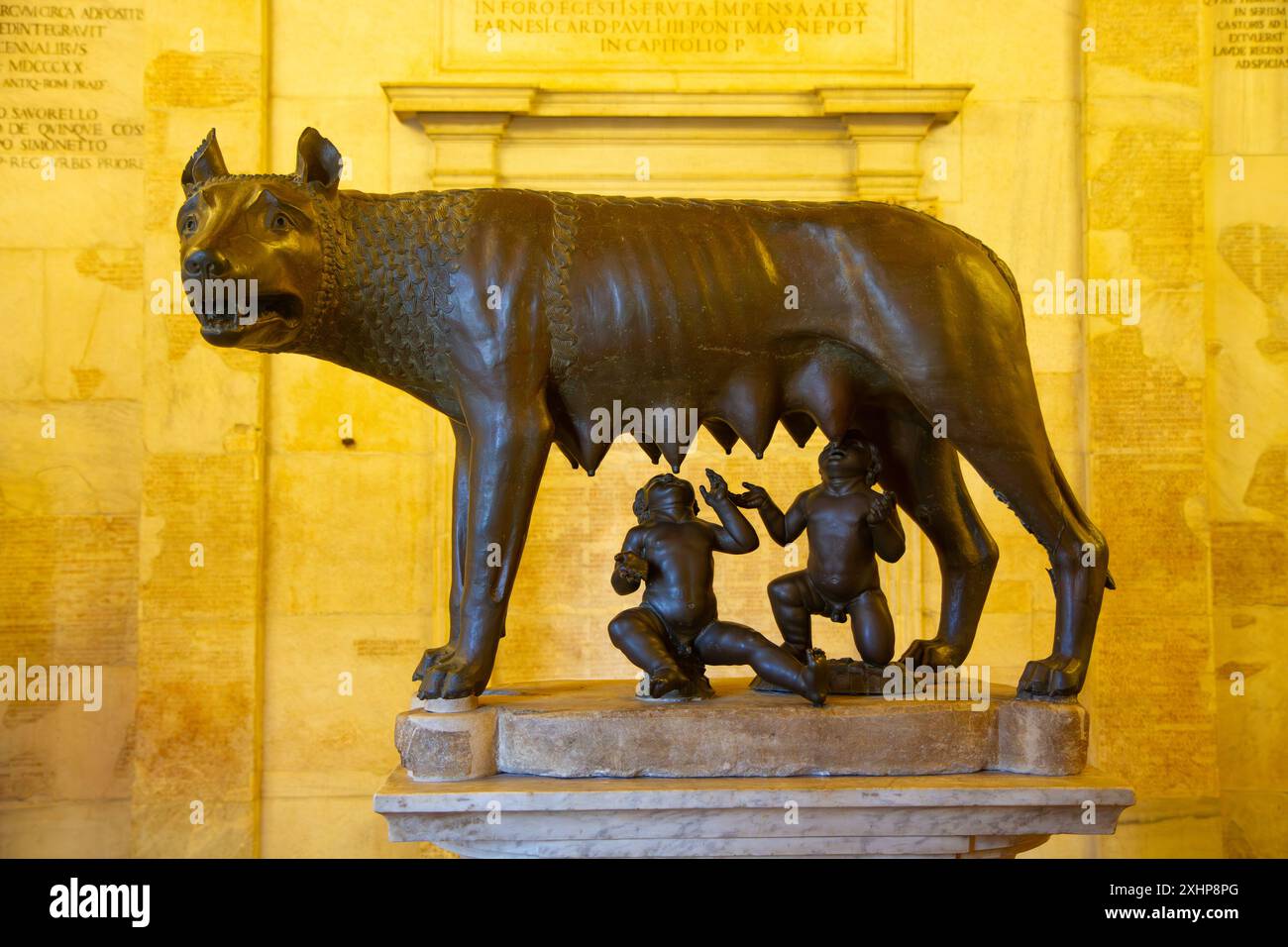 Bronze sculpture of Capitoline Wolf depicting a scene from the legend ...