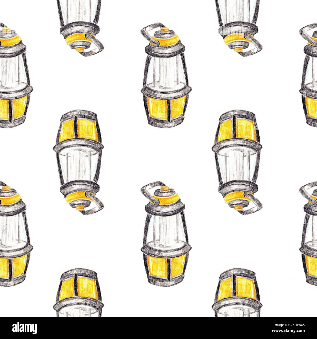 Yellow flashlight, seamless pattern. Drawing with colored pencils Stock ...