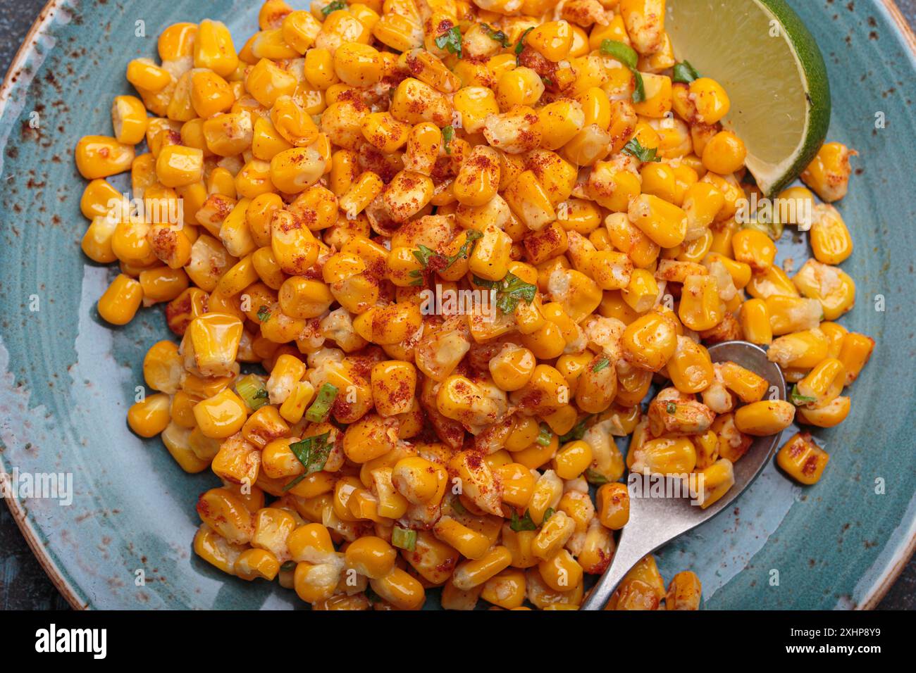 Esquites mexican street corn salad with chili, cilantro and lime juice ...