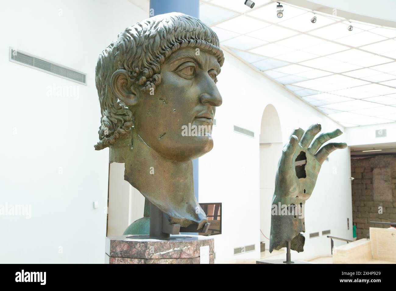 Head and hand of emperor Constantine the Great. Remains of the bronze ...