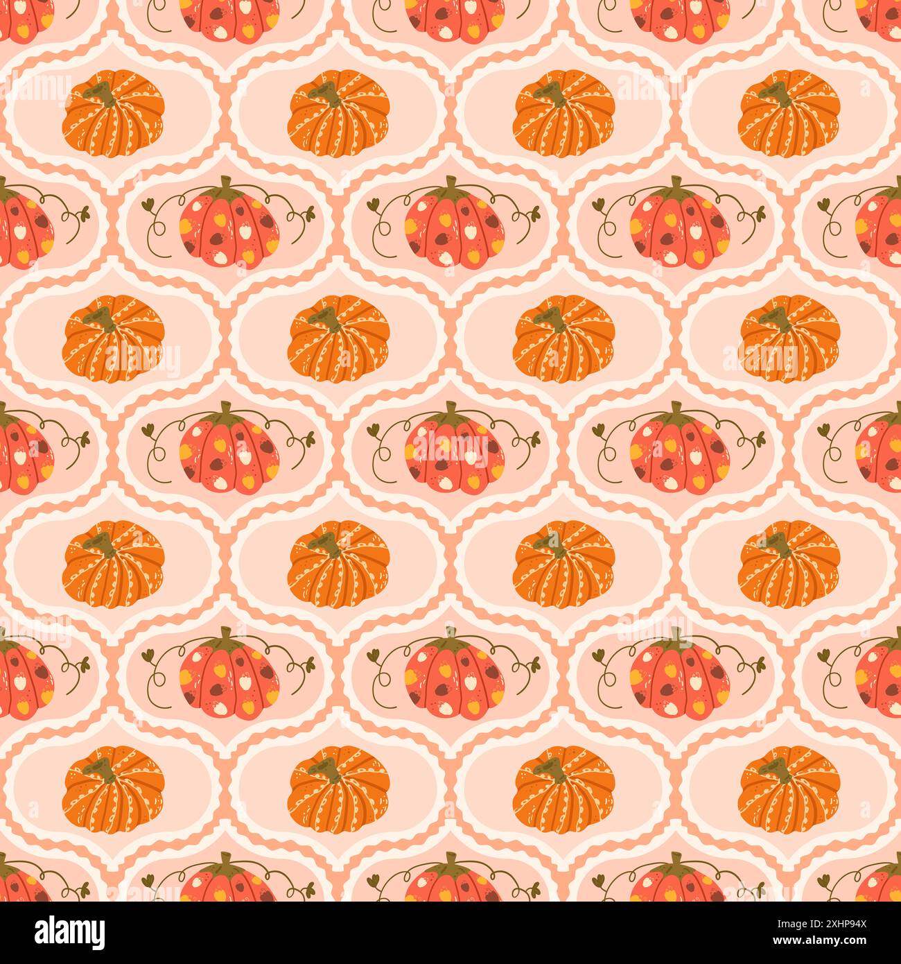 Pumpkins damask seamless pattern. Textured stylized halloween ripe ...
