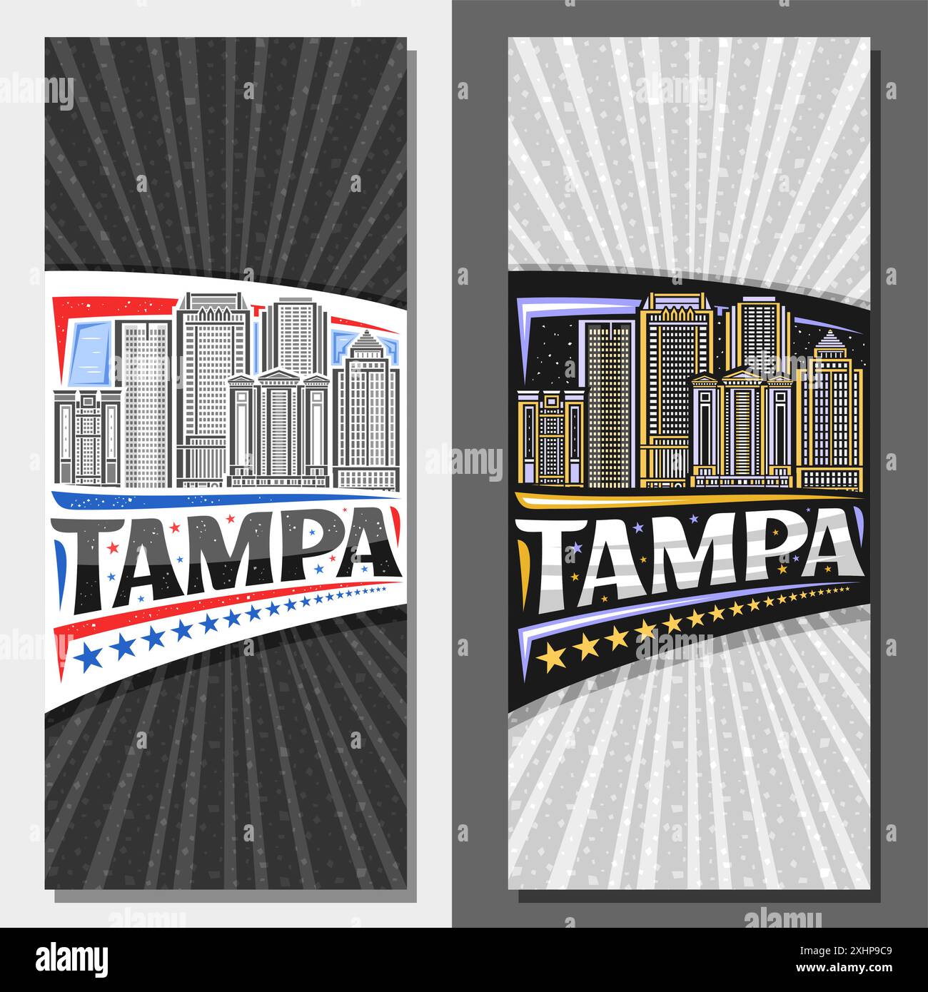 Vector vertical layouts for Tampa, decorative leaflet with illustration ...