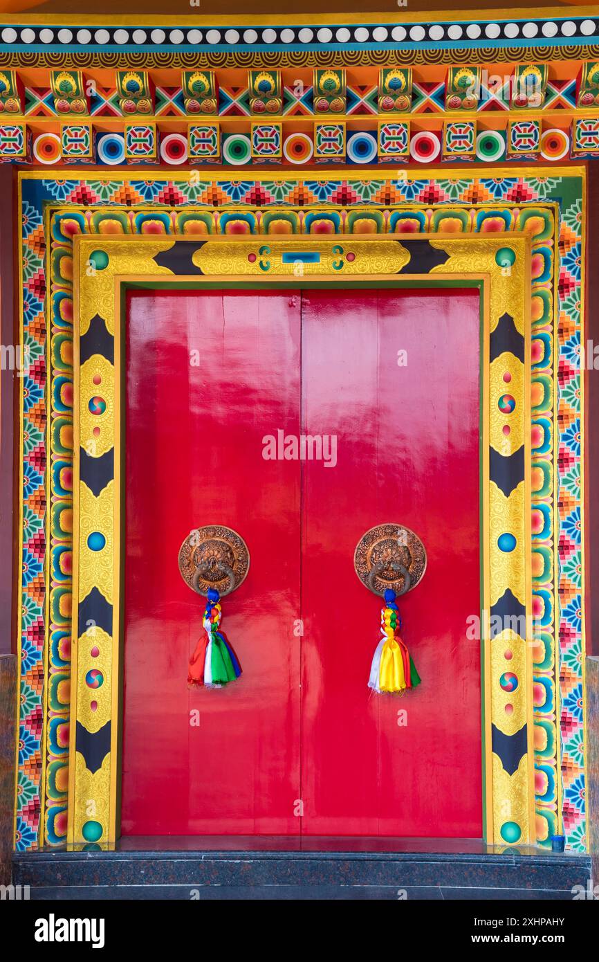 India, Sikkim, Gangtok, Enchey monastery, prayer hall door(dukhang ...