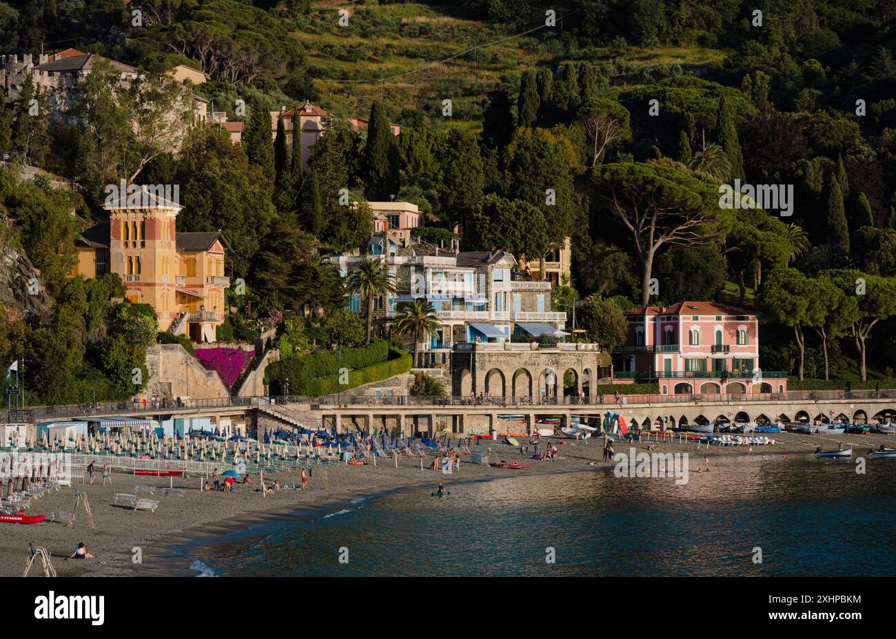 Italy, Liguria, village of Levanto north of the Cinque Terre, the beach ...