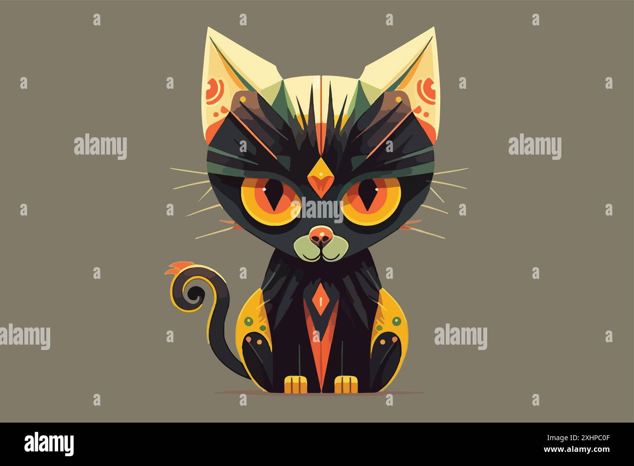 Cat folk art style vector illustration Stock Vector Image & Art - Alamy