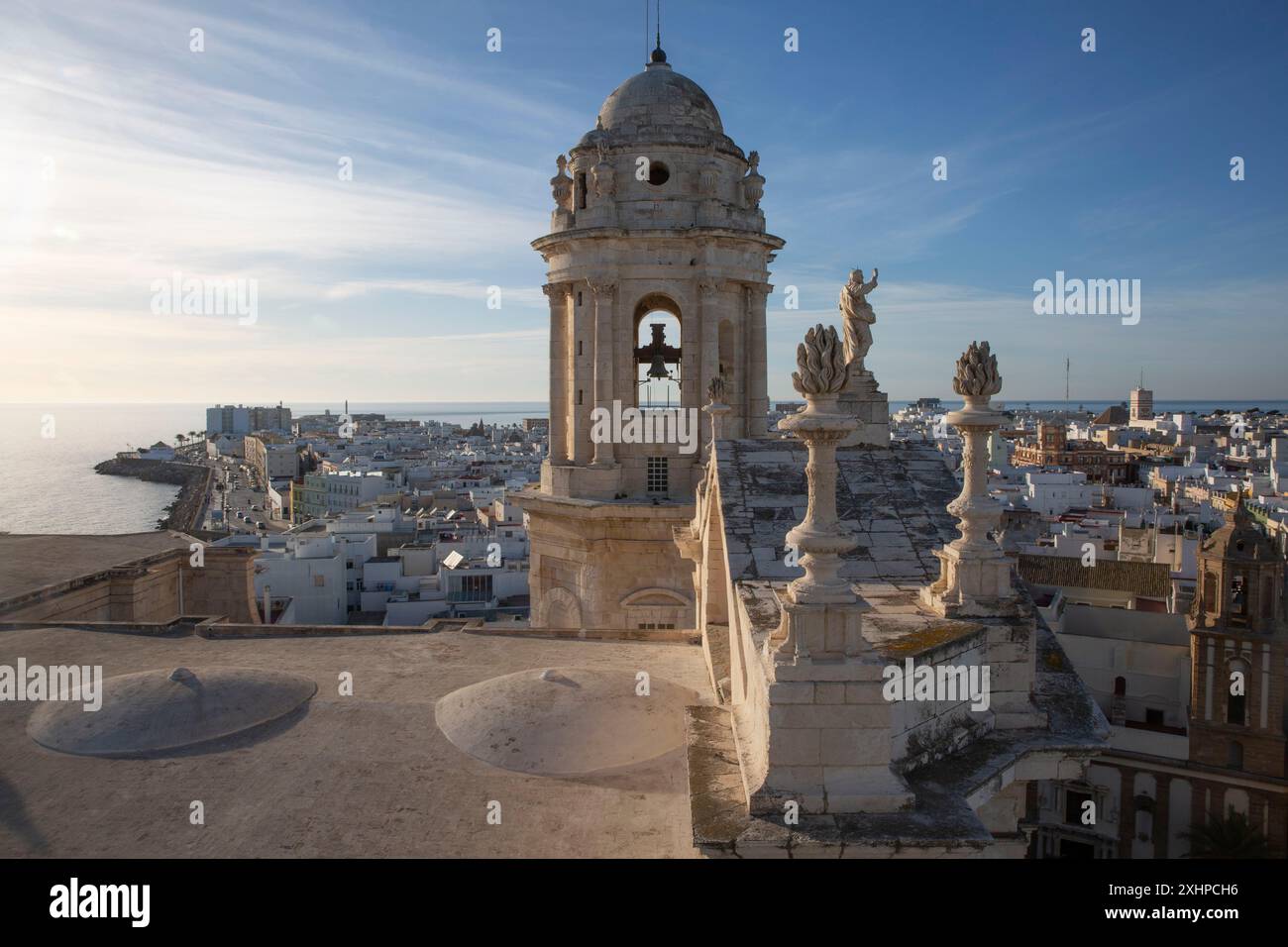 Spain, Andalusia, Cadiz, city skyline and waterfront from the cathedral ...