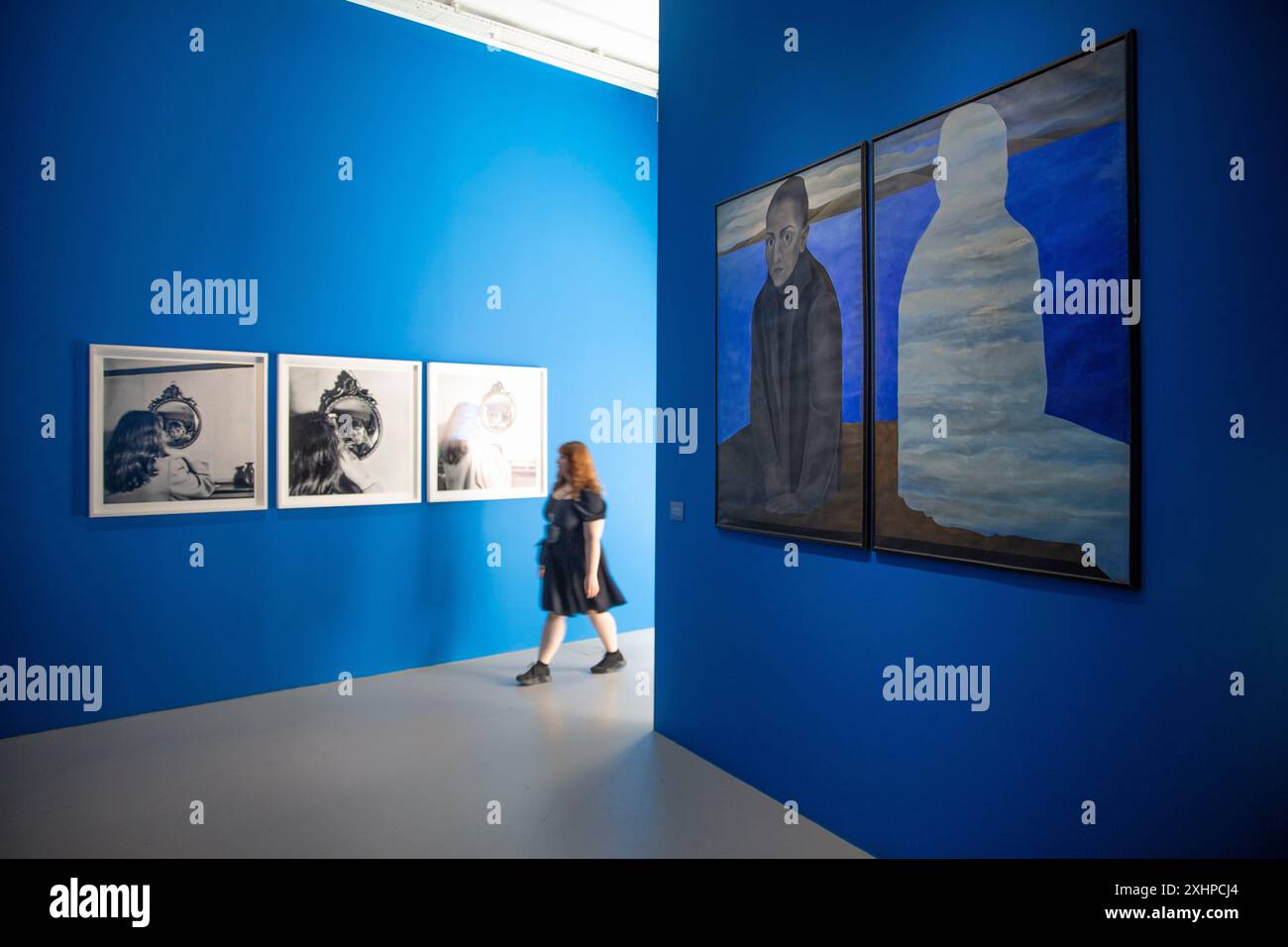 Turkey, Istanbul, Beyoglu, Istaklal Street, woman in an exhibition room ...