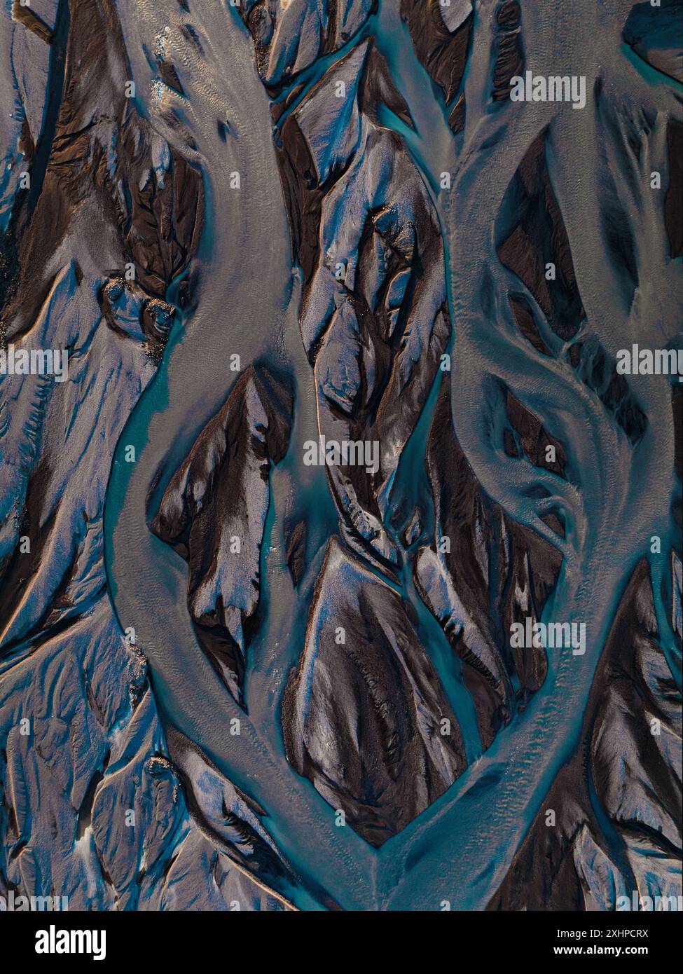Aerial view of glacial rivers in the highlands of iceland hi-res stock ...
