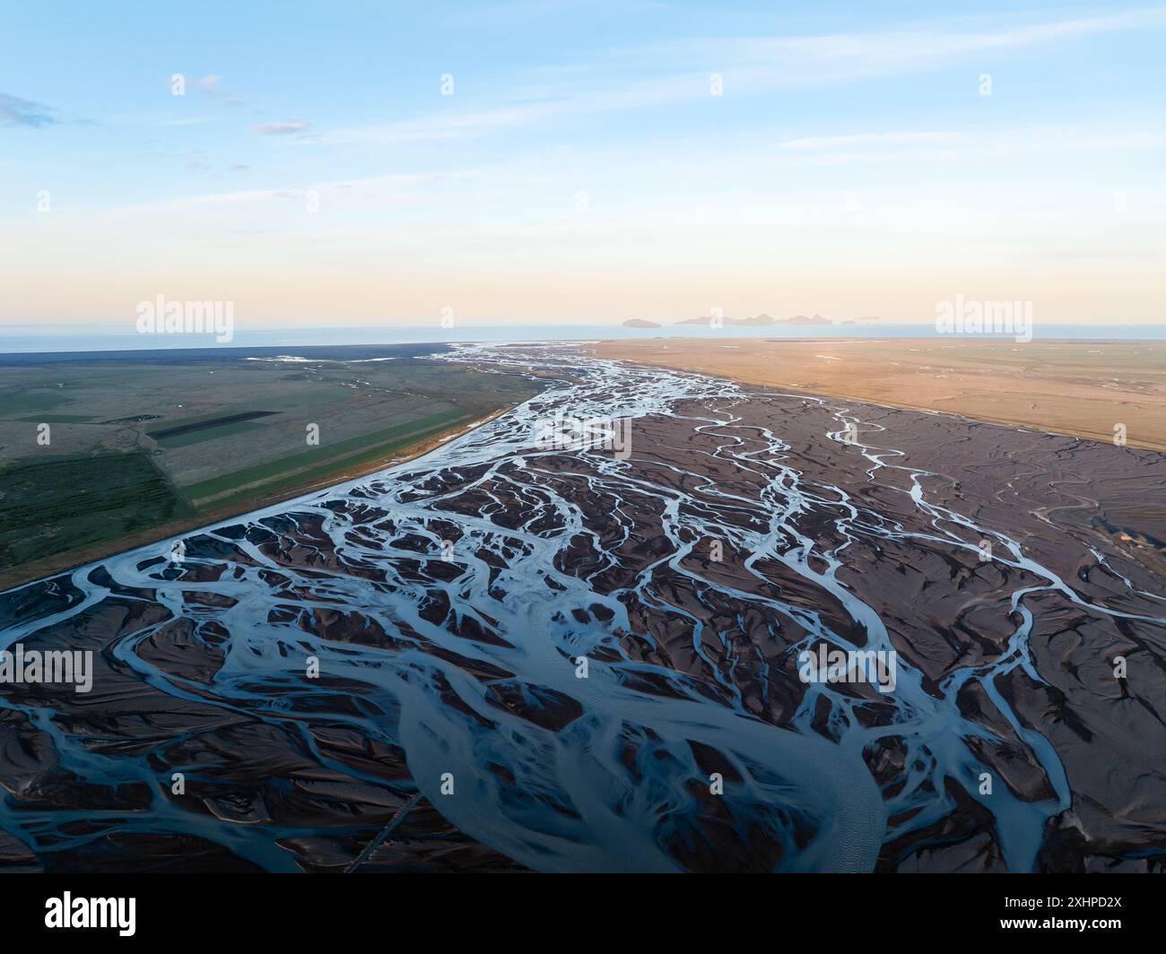 Aerial view of glacial rivers in the highlands of iceland hi-res stock ...