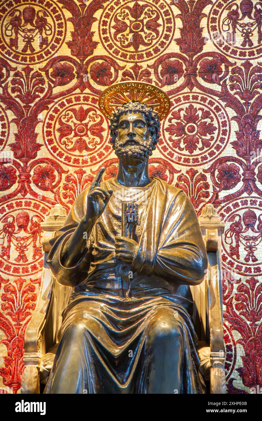 The bronze statue of Saint Peter holding the keys of heaven. St. Peter ...