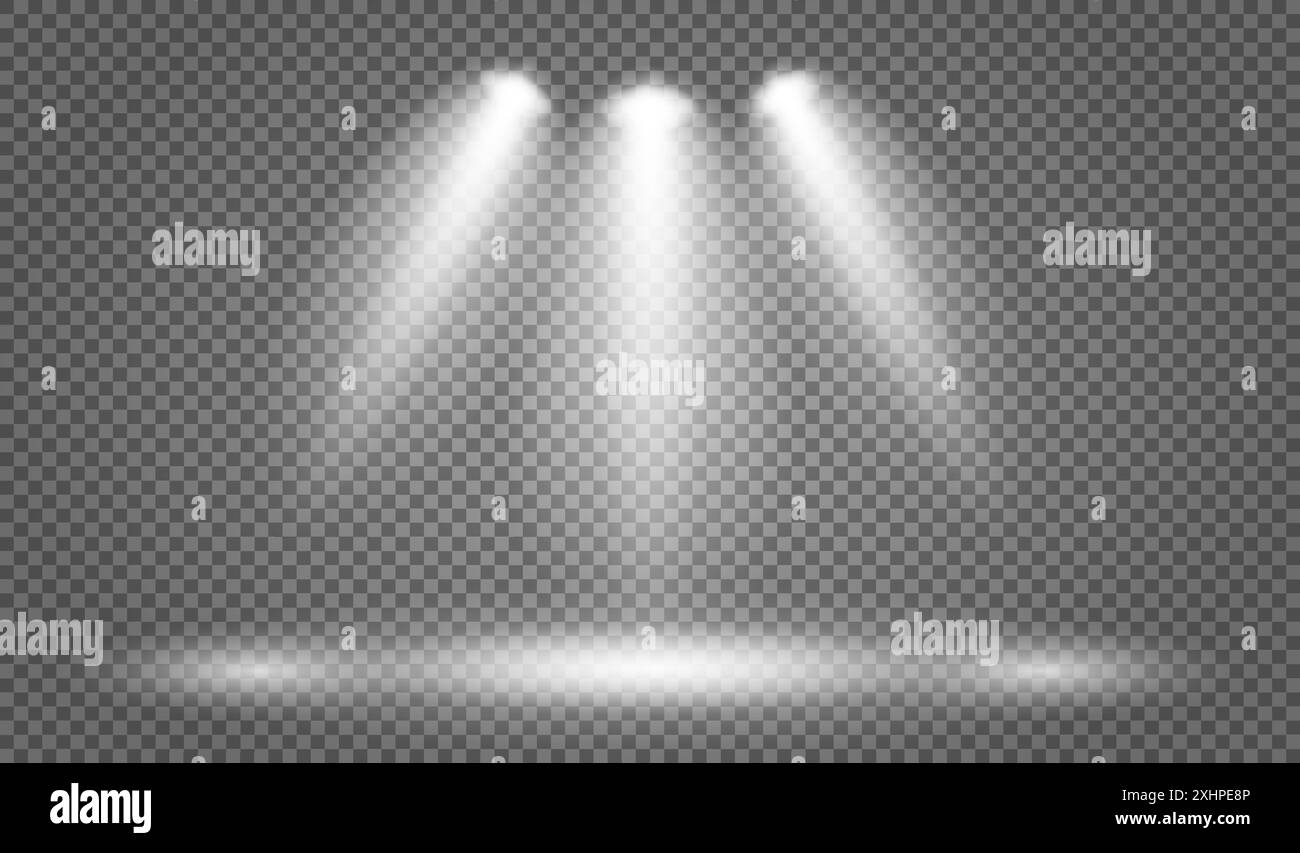 Spotlights with bright white light illuminating the stage on a transparent background Stock ...