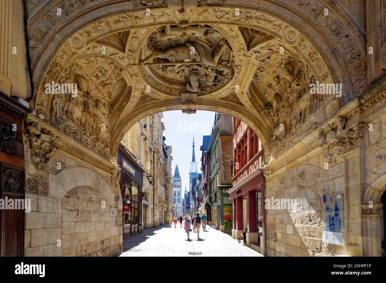 France, Seine Maritime, Rouen, Rue du Gros Horloge and the Notre Dame ...
