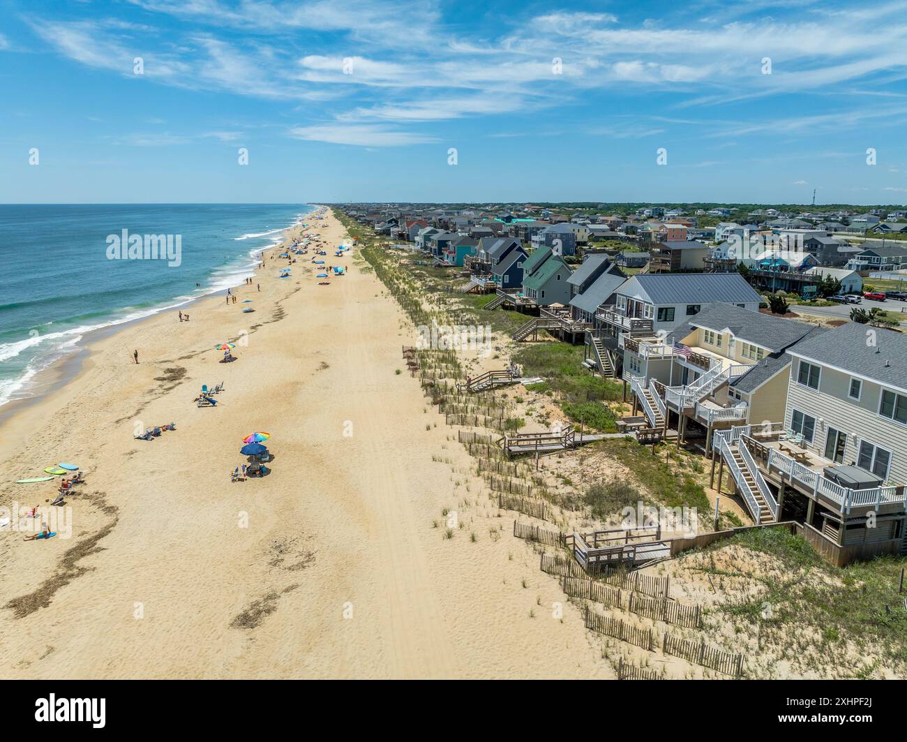 Aerial view of colorful beach front vacation rental properties in the ...
