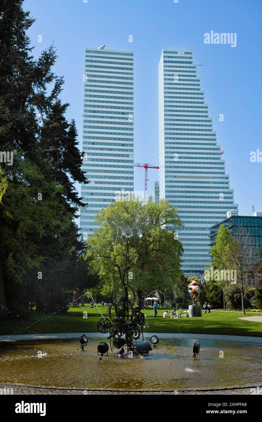 Switzerland, Basel, the Roche Towers seen from the Tinguely museum, the ...
