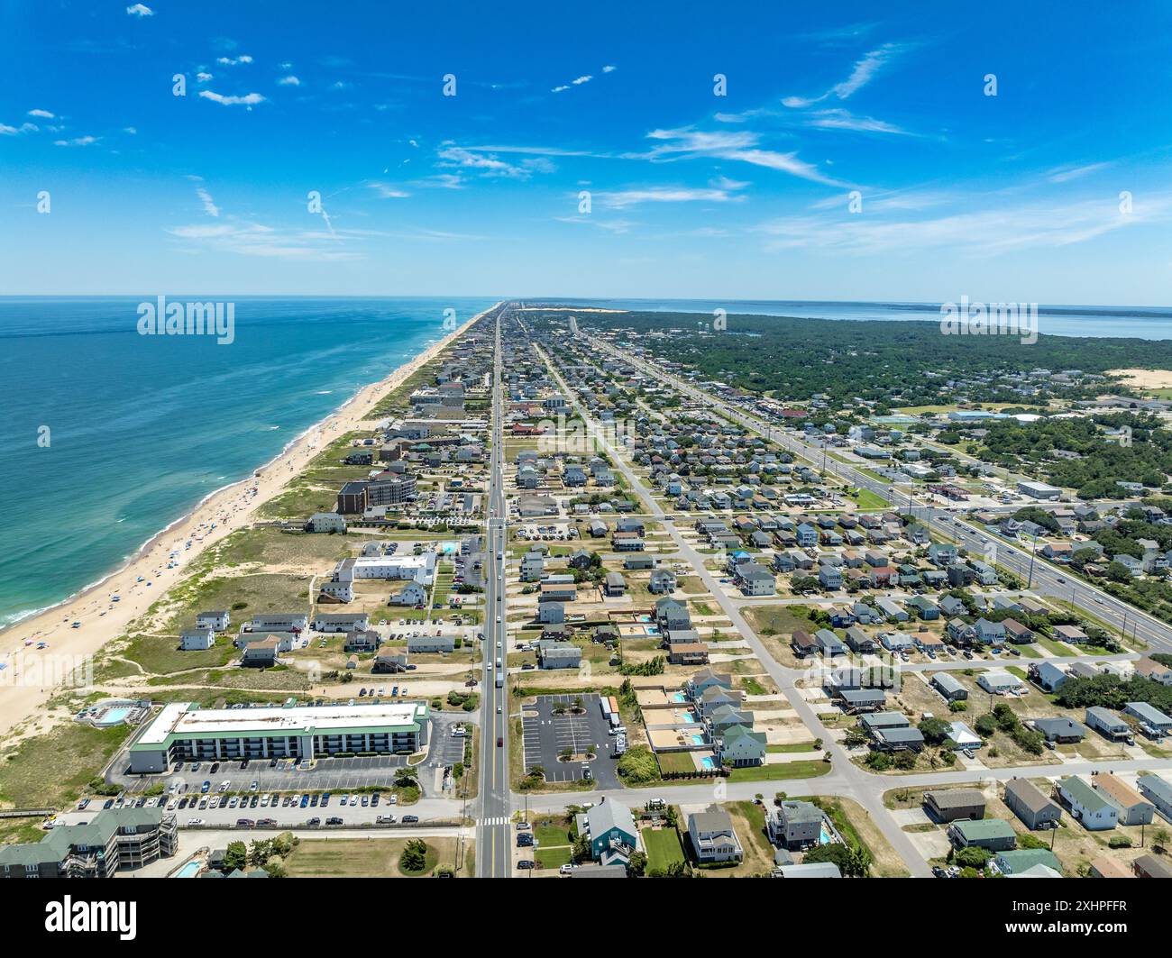Aerial view of Kitty Hawk Beach with multiple vacation rental ...