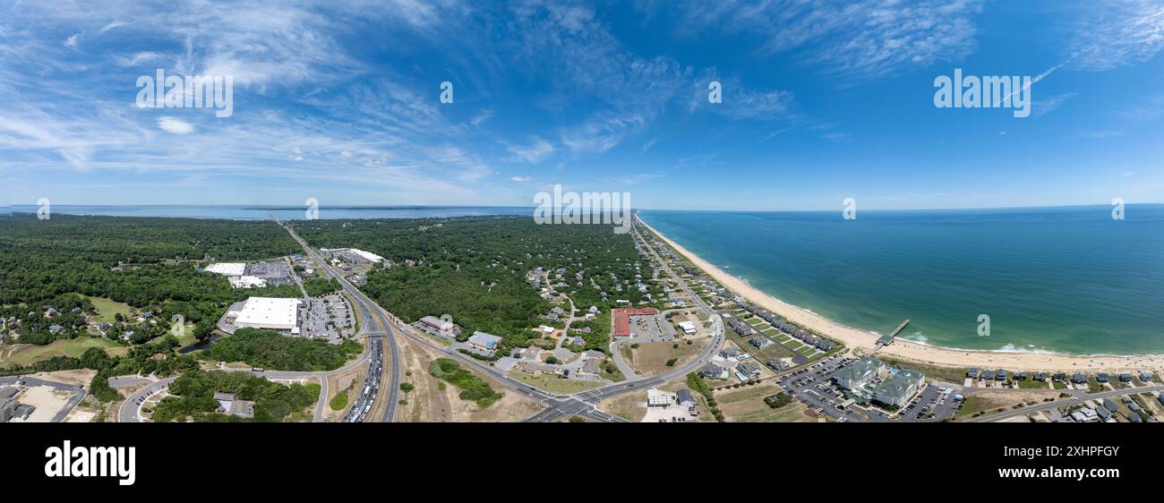 Aerial view of Kitty Hawk Beach with multiple vacation rental ...