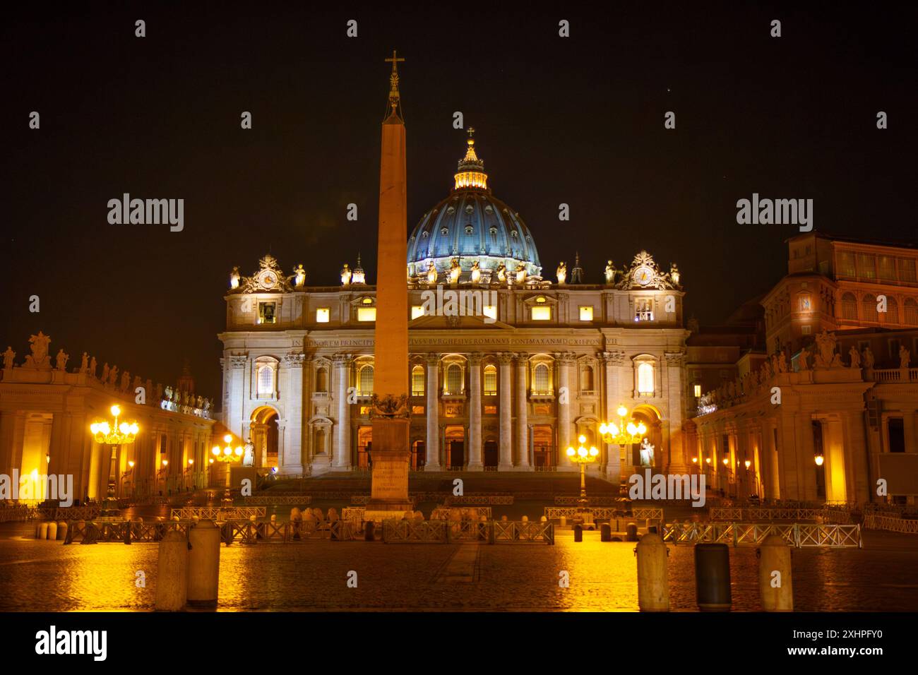 Saint Peter's Square, Vatican Obelisk and Saint Peter's Basilica at night, Vatican City, Rome ...