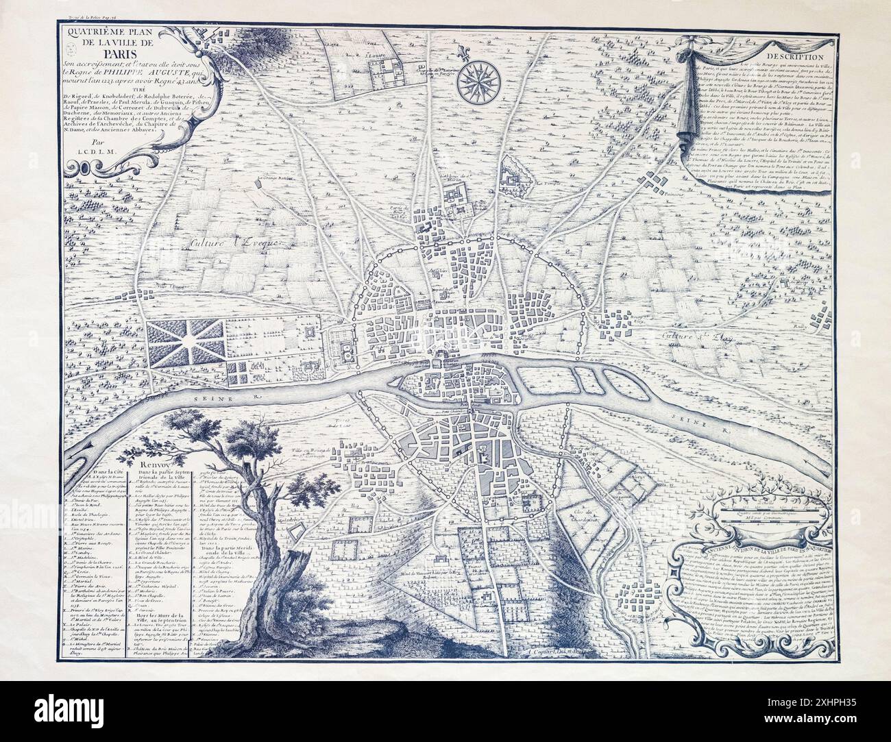 France, Paris, map of the city of Paris in the 13th century with the ...