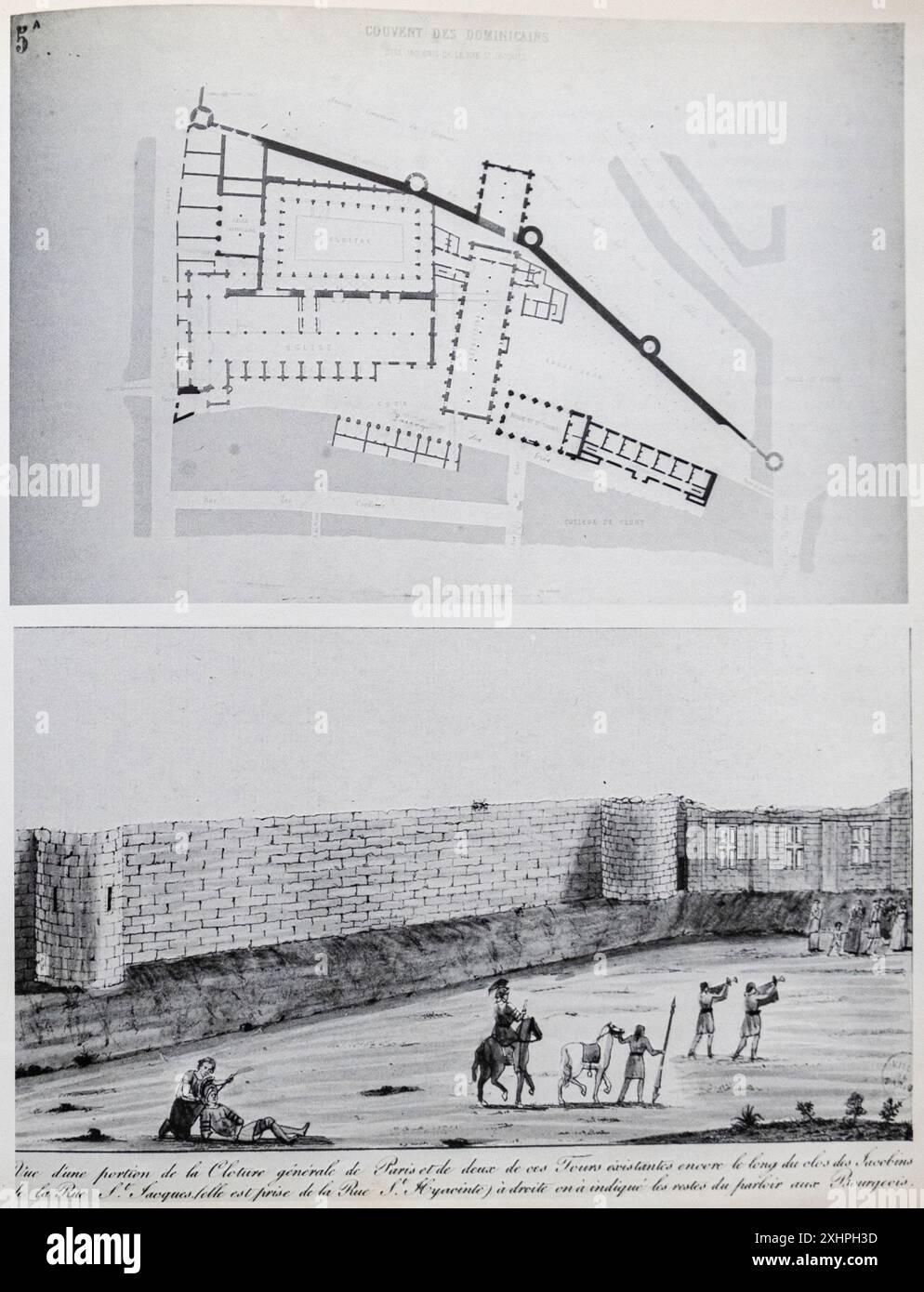France, Paris, historical plan, view of the wall of Philippe Auguste ...
