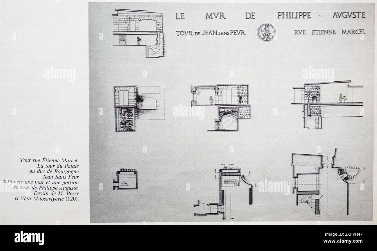 France, Paris, historical plan of the enclosure of Philippe Auguste ...