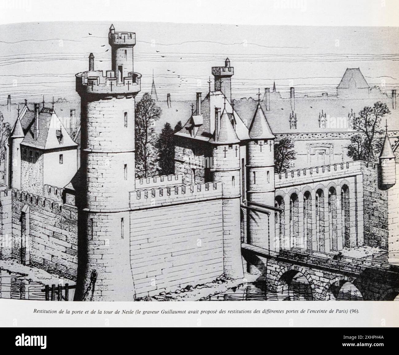 France, Paris, print of the enclosure wall of Philippe Auguste, tower ...