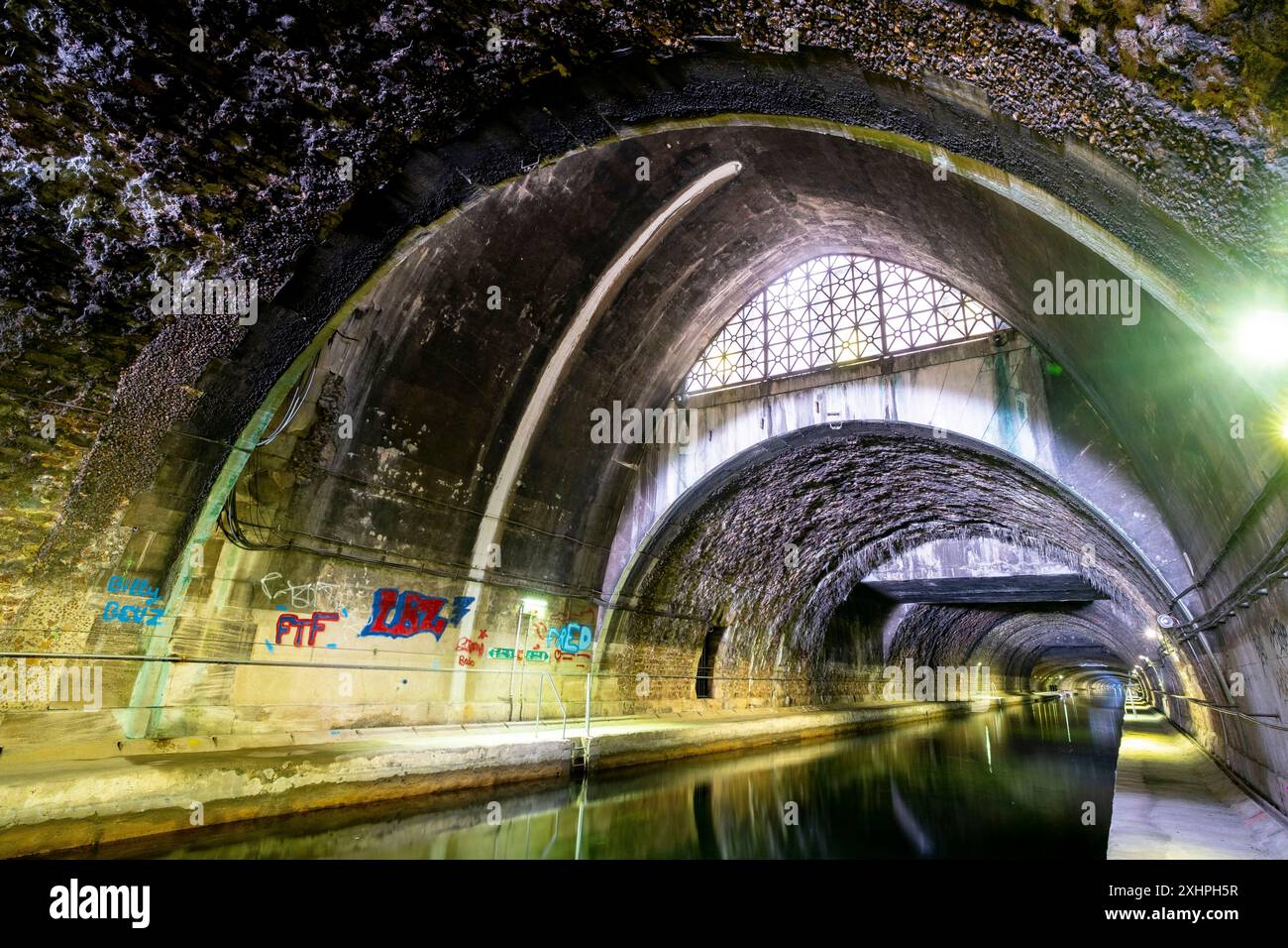 France, Paris, the underground vault of the Canal Saint Martin ...