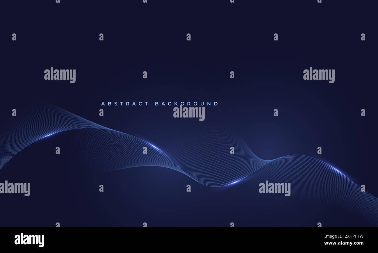 Abstract glowing wave lines. Dark blue technology background with dynamic flowing wavy lines ...