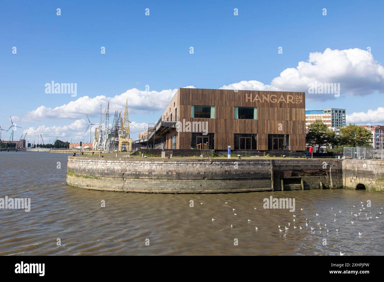 Belgium, Flanders, Antwerp, docks area, sheds along the Scheldt canal ...