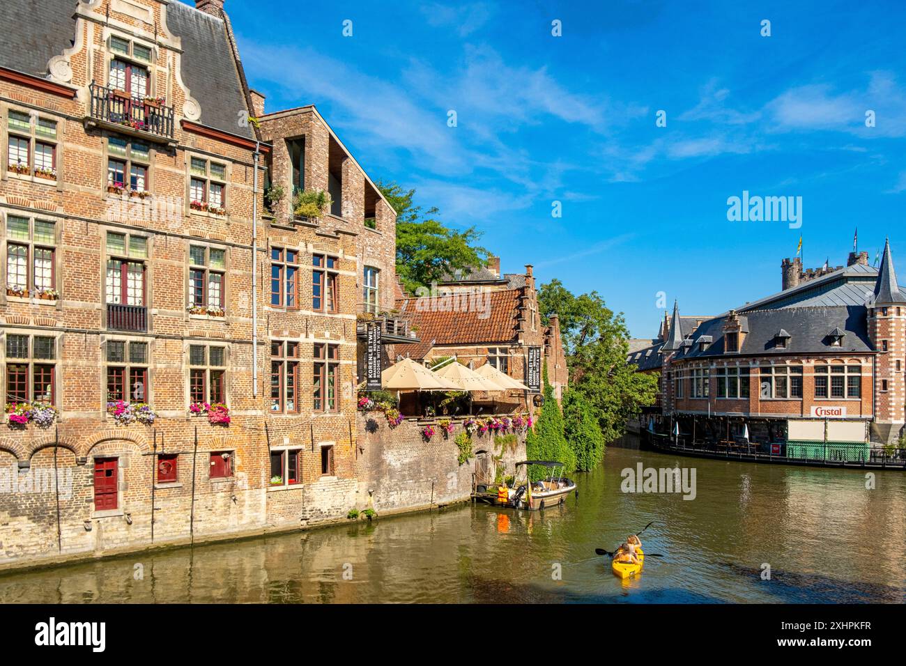 Belgium, East Flanders, Ghent, the Korenlei (Wheat Quay), along the Lys ...