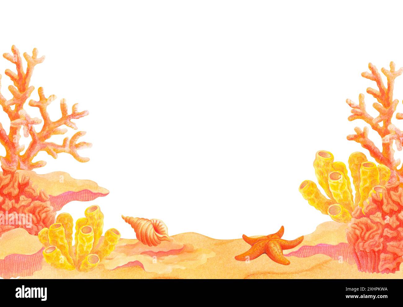 Bottom frame or border with cartoon coral reef. Underwater life ...