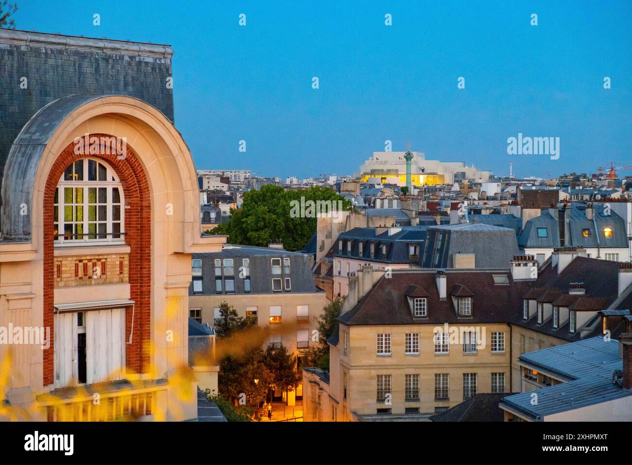 France, Paris, the rooftops of Paris and the Bastille opera Stock Photo ...