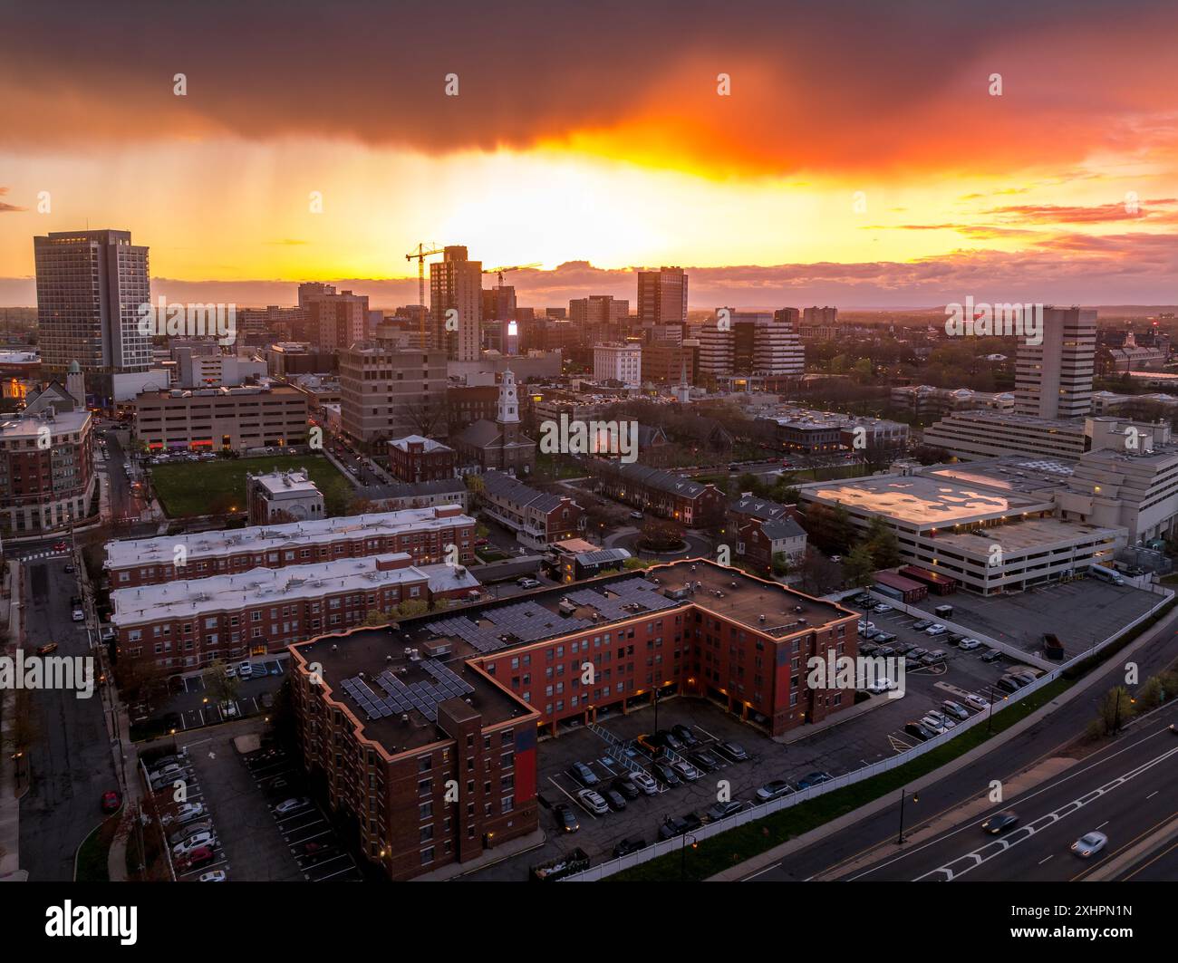 Aerial view of New Brunswick business downtown in New Jersey with ...