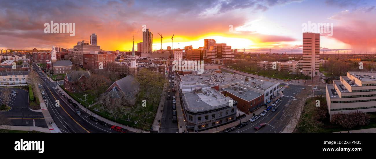 Aerial view of New Brunswick business downtown in New Jersey with ...