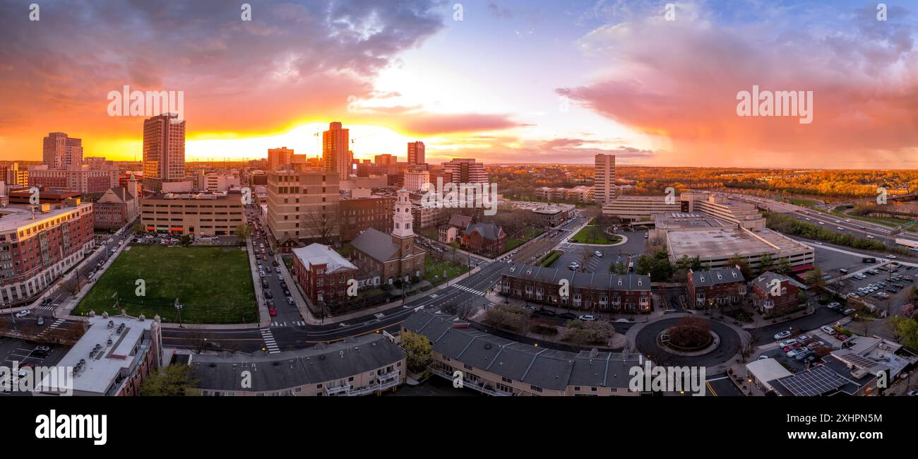 Aerial view of New Brunswick business downtown in New Jersey with ...