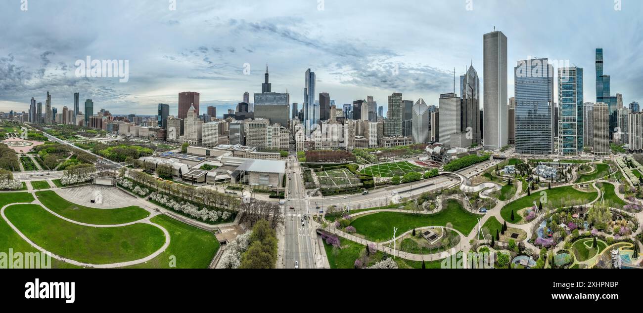 Aerial view of the Art Institute of Chicago renowned art museum in ...
