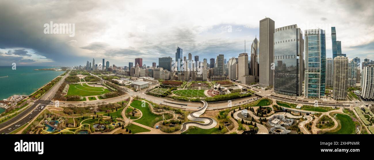 Aerial view of the Art Institute of Chicago renowned art museum in ...