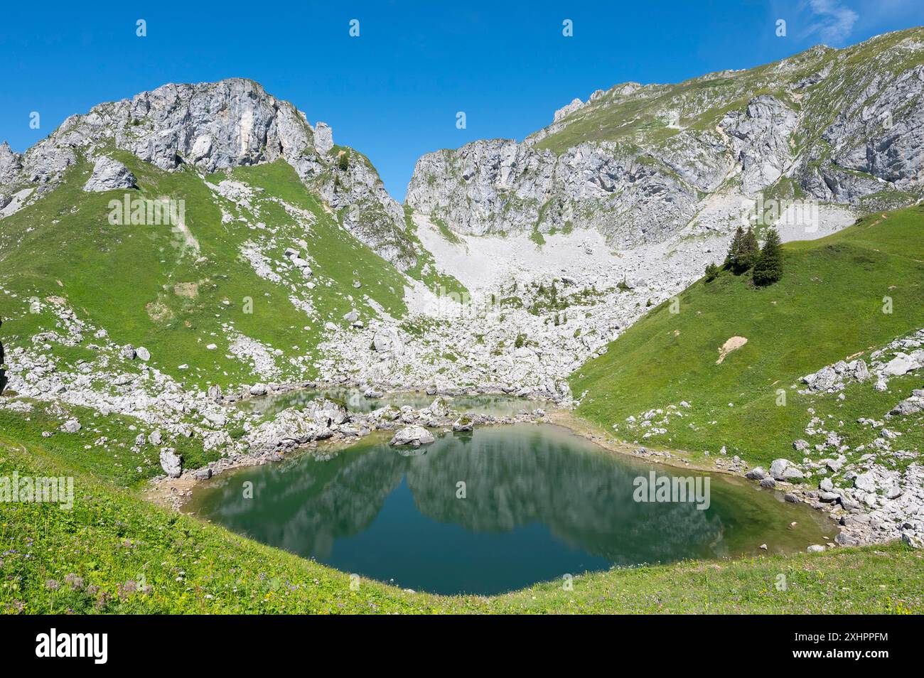 France, Haute Savoie, Chablais massif, geopark, hike to Lake Darbon ...