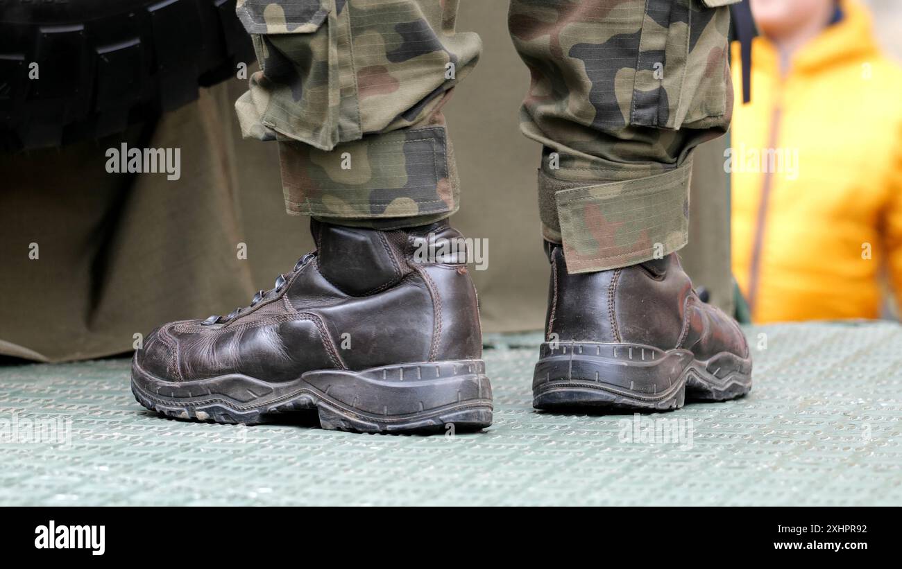 Generic unrecognizable infantry soldier on duty legs boots closeup ...