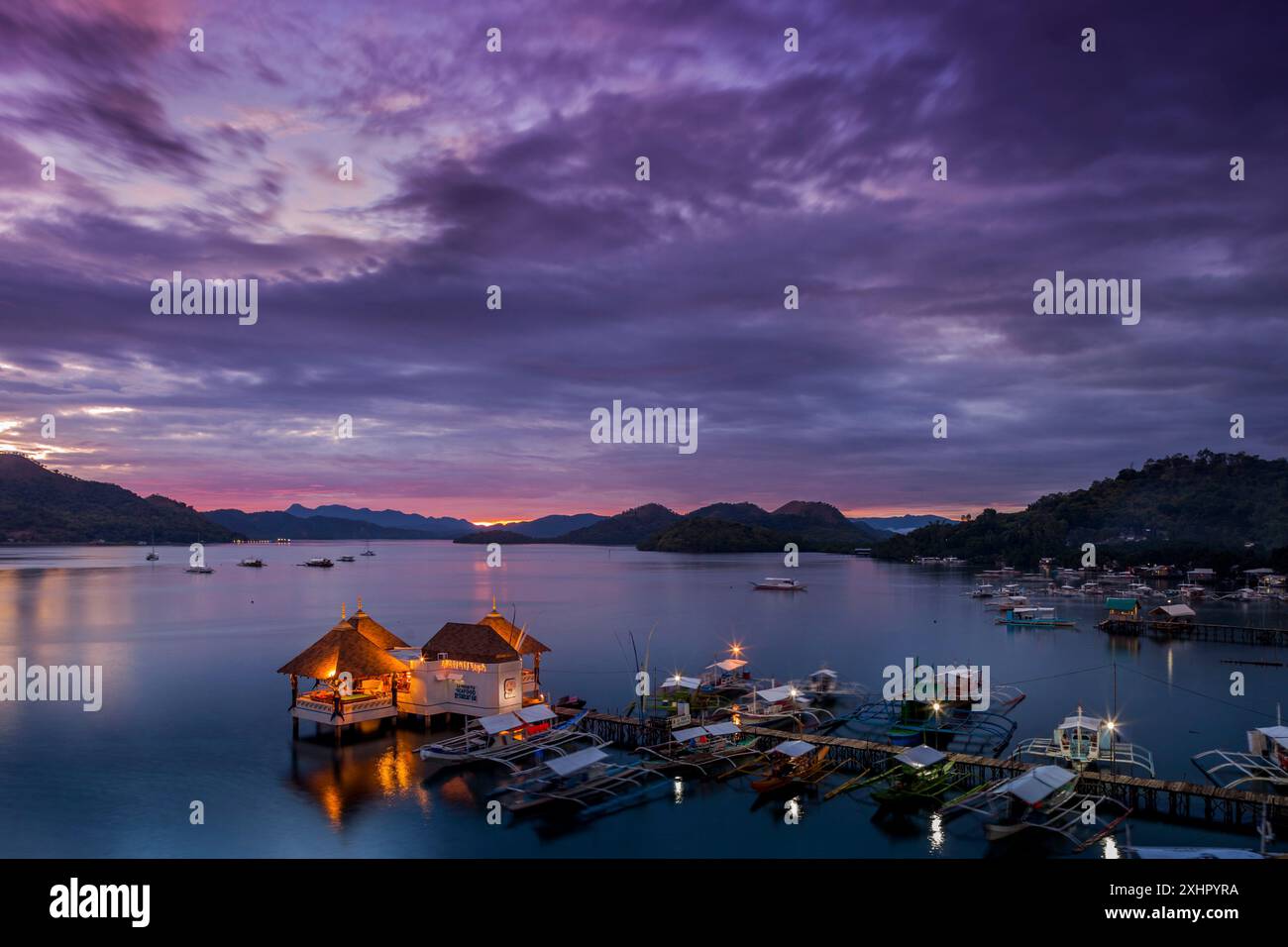 Philippines, Palawan, Calamianes archipelago, Coron Town, sunset over ...
