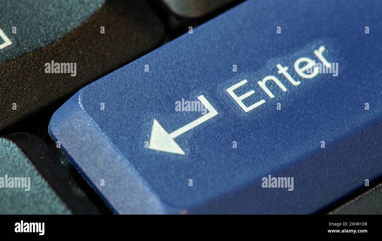 Large blue enter key big huge enter key abstract concept symbol macro ...