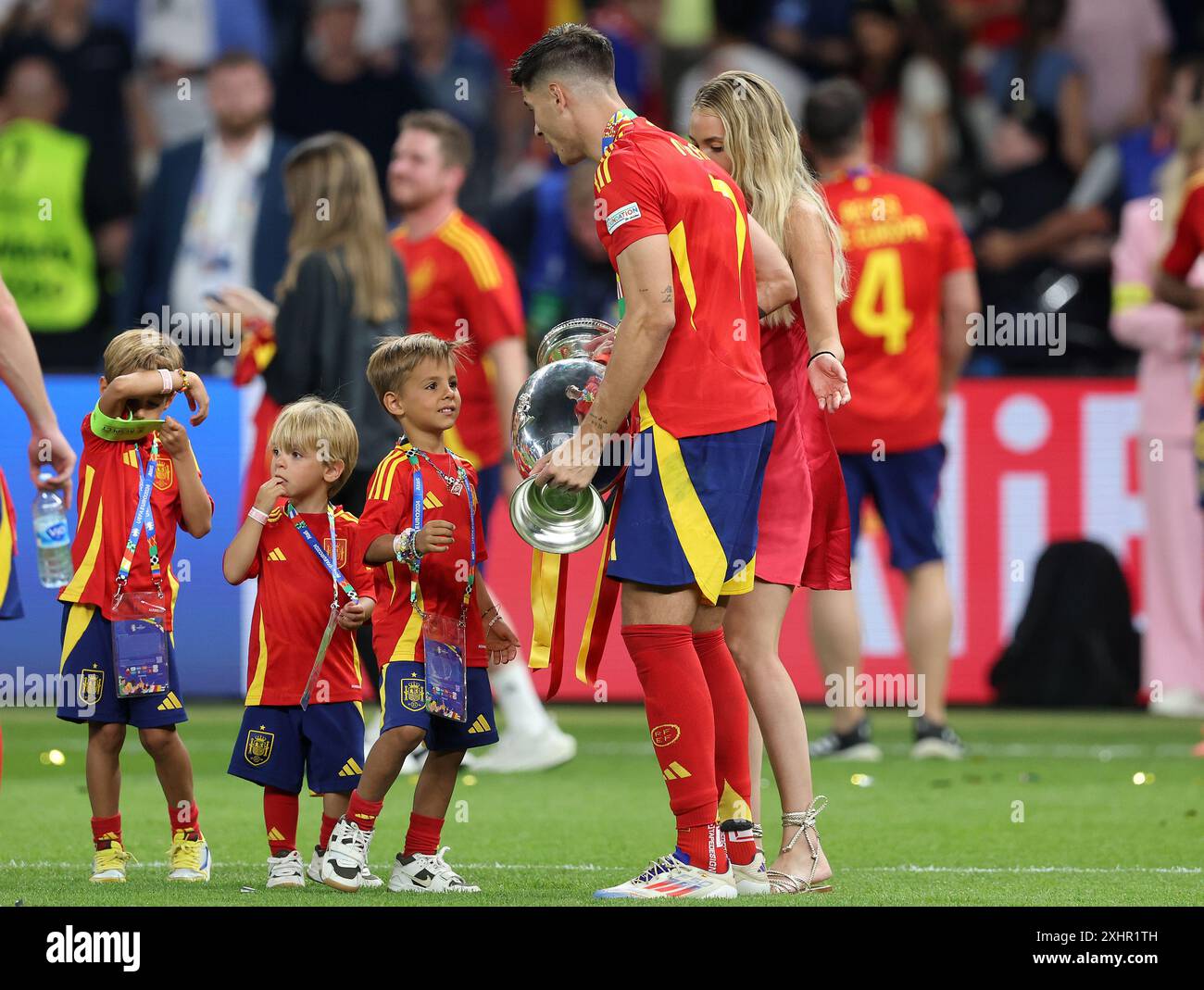 BERLIN, GERMANY - JULY 14: Alvaro Morata of Spain and his family with ...