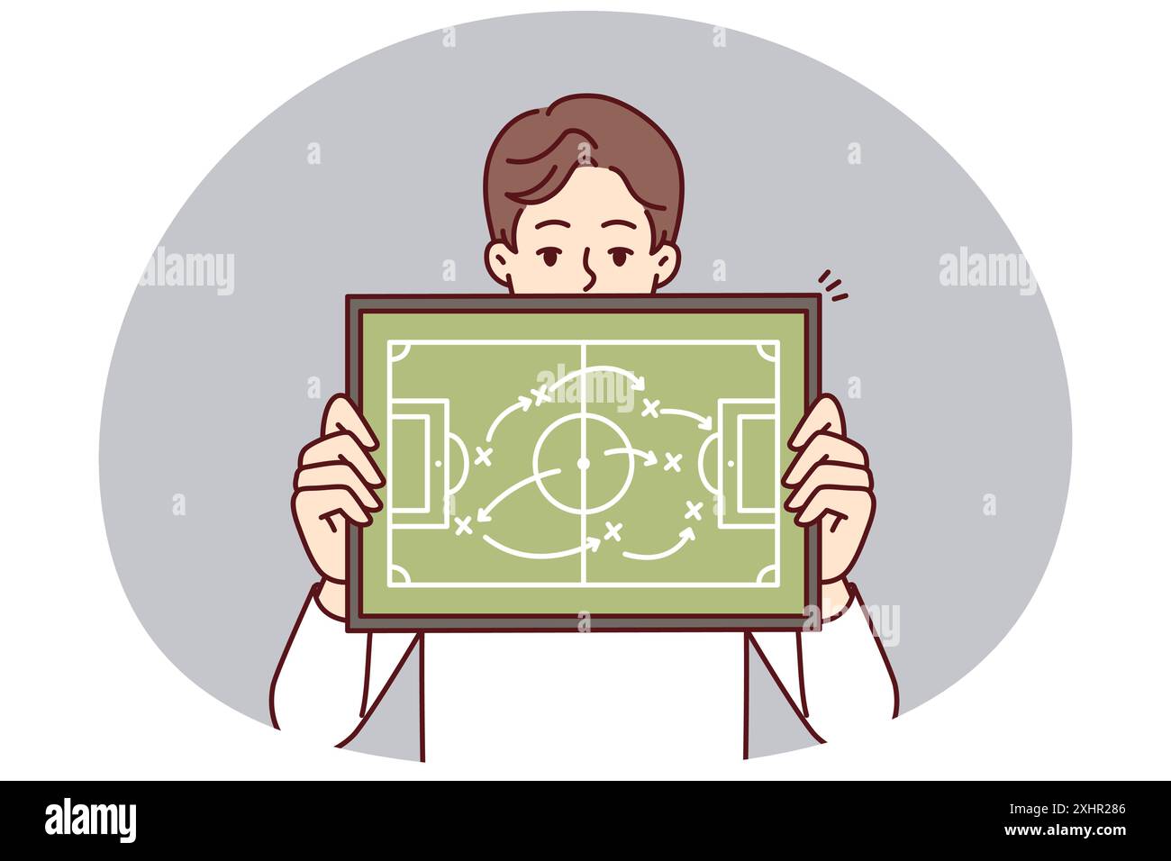 Man referee demonstrates plan for placement of football players ...