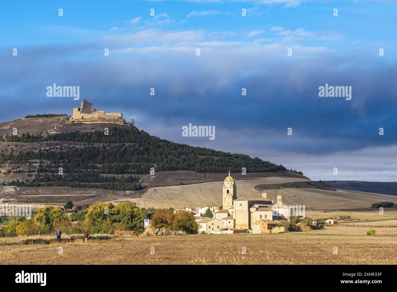 Spain, Castile and León, Castrojeriz, village dominated by the ruins of ...