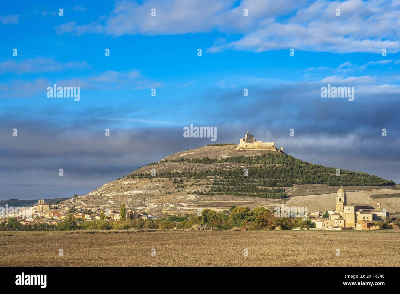 Spain, Castile and León, Castrojeriz, village dominated by the ruins of ...