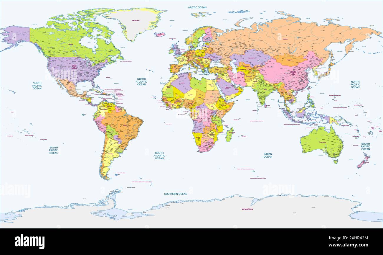 A map of the world with countries labeled And most of cities and towns ...
